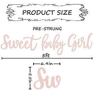Pre-Strung Sweet Baby Girl Banner - Rose Gold Glitter Baby Shower Decorations for Girls, Perfect for Gender Reveal Party/First Birthday Party, Photo Booth Props