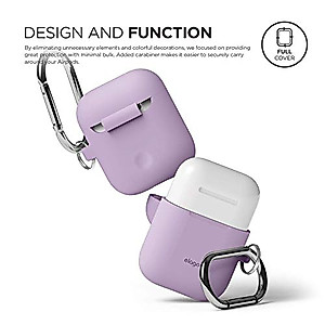 elago Silicone Case with Keychain Compatible with Apple AirPods Case 1 & 2, Front LED Visible, Supports Wireless Charging, Protective Silicone [Lavender]