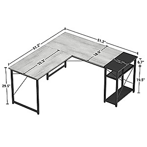 Foxemart L-Shaped Computer Desk, Industrial Corner Desk Writing Study Table with Storage Shelves, Space-Saving, Large Gaming Desk 2 Person Table for Home Office Workstation, Gray Oak and Black