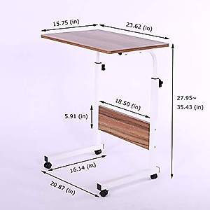 Fancasa Laptop Cart 23.6" Mobile Table Movable Portable Adjustable Notebook Computer Stand with Wheels (Teak)