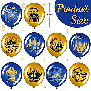 40 Pieces Ramadan Mubarak Balloons Eid Mubarak Party Decoration Happy Eid al-Fitr Theme Latex Balloons Set for Home Event Indoor Outdoor Ramadan Kareem Decor Supplies, 12 Inches (Blue and Gold)