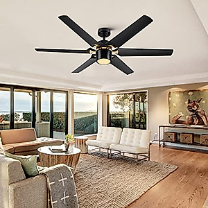 POCHFAN 60 inch Black Ceiling Fans with Lights and Remote, Modern Smart Ceiling Fan Compatible with Alexa, Google Home & Smart APP, Reversible Dimmable DC Ceiling Fan for Indoor or Covered Outdoor