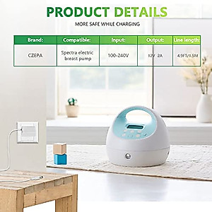 Czepa Power Supply Charger Compatible with Spectra Electric Breast Pump S1 / S2 / SPS100 / SPS200 / 9 Plus Replacement 12V Charging Adapter (White)