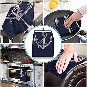 Big buy store White Nautical Anchor Kitchen Dish Towels Set of 2, Soft Lightweight Microfiber Absorbent Hand Towel Navy Blue Tea Towel for Kitchen Bathroom 18x28in