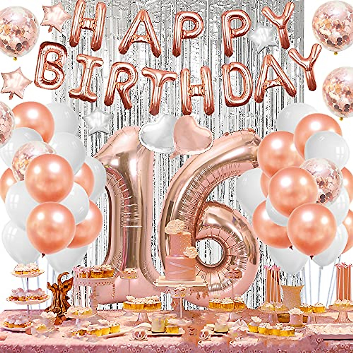NORTHERN BROTHERS 16th Birthday Decorations for Her, Sweet 16 Birthday Balloons Rose Gold 16 Birthday Party Decorations for Women Happy 16th Birthday Gifts for Girls