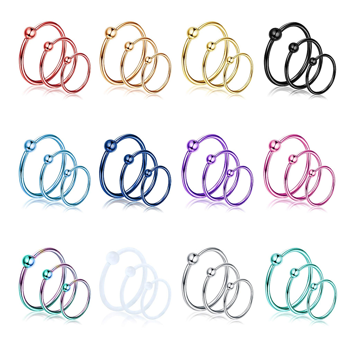 ORAZIO 36Pcs Surgical Steel Nose Ring Hoop for Women 20 Gauge Nose Piercing Jewelry Septum Ring Cartilage Helix Piercing 6-12mm