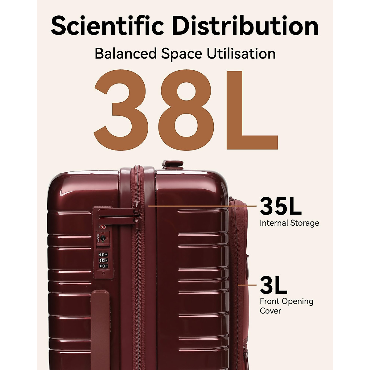 LUGGEX Carry On Luggage with Front Pocket, PC Hard Shell Suitcase with Spinner Wheels, Soft Front Flap with Multiple Pockets (Red, 21 Inch, 38L)