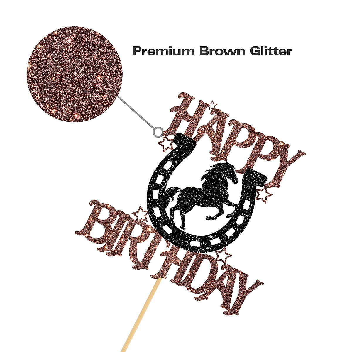 Helewilk Horseshoe & Horse Happy Birthday Cake Topper, Horse Racing Theme Birthday Party Decoration for Boys Girls Men Women, Kids Birthday Party Decoration Supplies