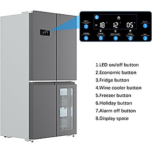 GarveeHome 36 Inch French Door Refrigerator, 21 Cu.Ft. Counter Depth Refrigerator Bottom Freezer with Wine Cabinet, Stainless Steel 4 Doors Fridges Kitchen Freezer, Adjustable Shelves