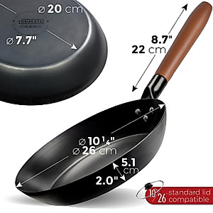 YOSUKATA Coating-Free Carbon Steel Pan - Durable 10 1/4 Inch Frying Pan - Pans for Cooking Delicious Meals - Carbon Steel Pan with Removable Heat-Resistant Wooden Handle - Fry Pan