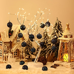 34ct Navy Blue Mini Christmas Ball Ornaments Shatterproof Plastic Christmas Tree Decorations for Xmas Party Home Office Holiday Halloween Decor -Small Size (1.57"/ 40mm)