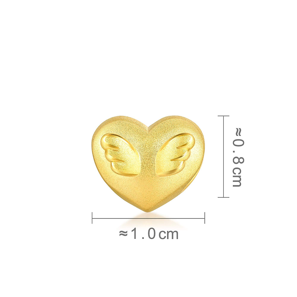 CHOW SANG SANG 999 24K Solid Gold Heart Shaped Angel Wings Mini Charm Bracelet for Women 92394C (Gold, 17 CM)