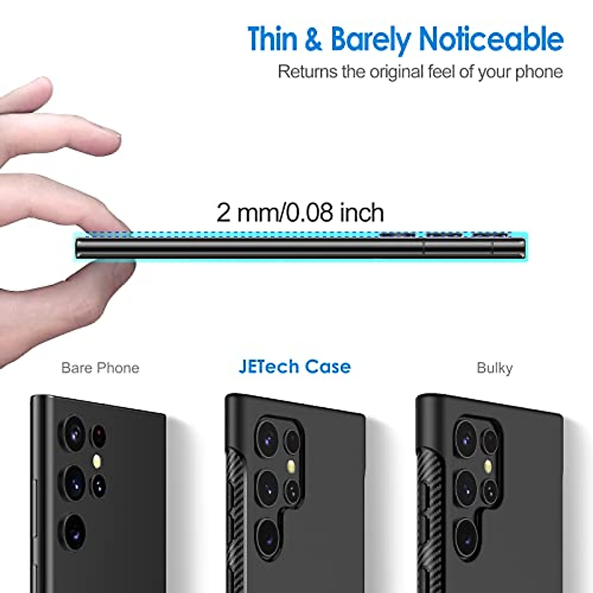 JETech Slim Fit Case for Samsung Galaxy S22 Ultra 5G 6.8-Inch, Thin Phone Cover with Shock-Absorption and Carbon Fiber Design (Black)