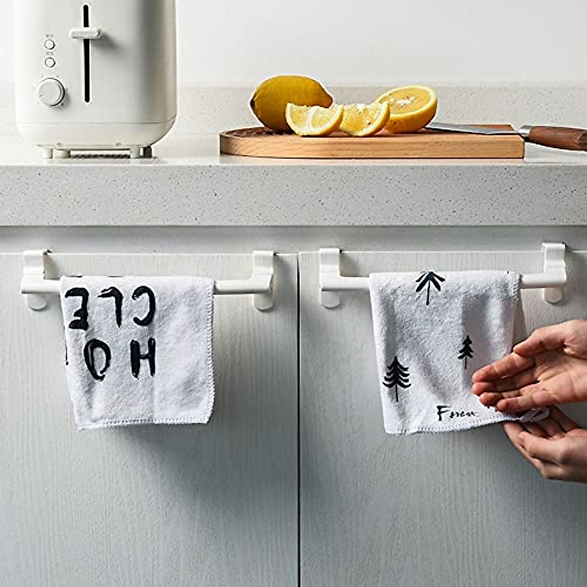 Modern Kitchen Over Cabinet Plastic Towel Bar Rack, Hang on Inside or Outside of Doors, Storage and Organization for Hand and Dish Towels, Rag(1pcs)