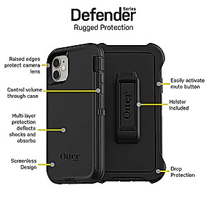 OtterBox iPhone 11 Defender Series Case - BLACK, rugged & durable, with port protection, includes holster clip kickstand