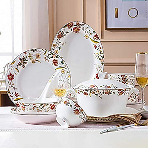 High-End Dinner Set,Ceramics Dinner Sets, Cereals Bowl & Soup Pot & Plate | 56 Pieces Bone China Porcelain Dinnerware Set for Wedding Gifts and New Year