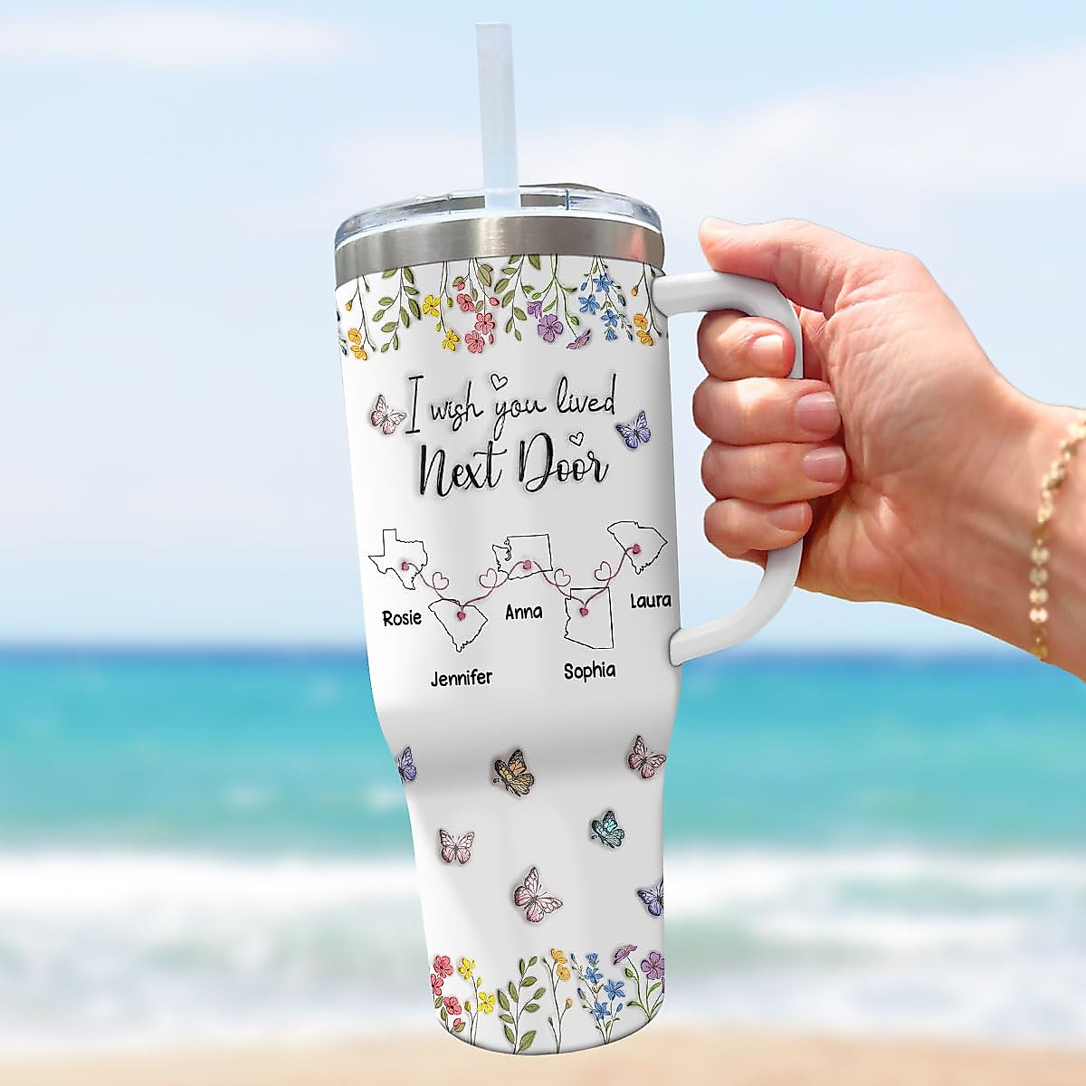Wrappiness I Wish We Lived Closer Tumbler 40oz - Personalized 3D Inflated Effect Tumbler Long Distance Friendship - Custom State to State Mug Going away Gift (A12, 2 People)
