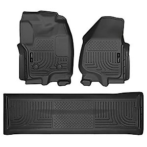 Husky Liners Weatherbeater Floor Mats | Fits 2012 - 2016 Ford F-250/F-350 Crew Cab w/DS Ft Rest & w/o Manual Transfer Case Shifter | Front & 2nd Row, 3-pc Black - 99711