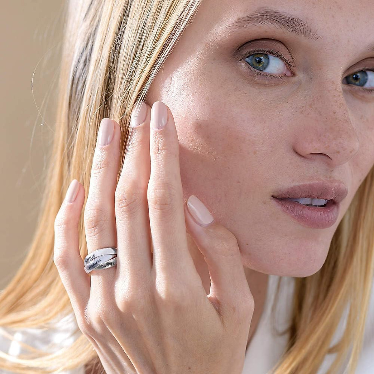 MyNameNecklace MYKA - Personalized “Charlize” Russian Ring for Woman, Her, Wife, Grandma - Custom Inscribed Intertwined Ring - Dainty Jewelry Gift for Mother’s Day, Christmas, Birthday