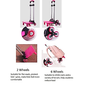 Rolling Backpack for Girls Boys with Wheels Solid Color Kids Trolley School Bag Wheeled Bookbag