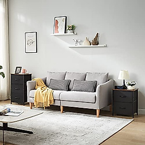 Somdot Nightstand with 2 Drawers, Bedside Table Small Dresser with Removable Fabric Bins for Bedroom Nursery Closet Living Room - Sturdy Steel Frame, Wood Top, Pull Handle - Black/Rustic Brown