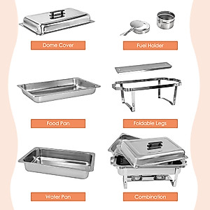GRANDMA SHARK Chafing Dishes Buffet Sets 6 Packs 8QT Stainless Steel Rectangular Chafers and Buffet Warmer with Alcohol Furnace for Catering Buffet Food Warmer Set with Folding Frame, Silver