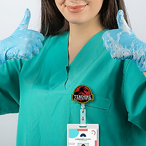 QYUVK Retractable Teaching is A Walk in The Park Badge Reel with Alligator Clip, Funny Red Glitter Dinosaur Badge Holder Gift for Teachers School Counselor Coworker Friends