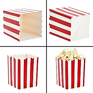 100 Pack Red and White Mini Popcorn Boxes for Party, Bulk Paper Popcorn Containers for Movie Night Decorations (3 x 4 In)
