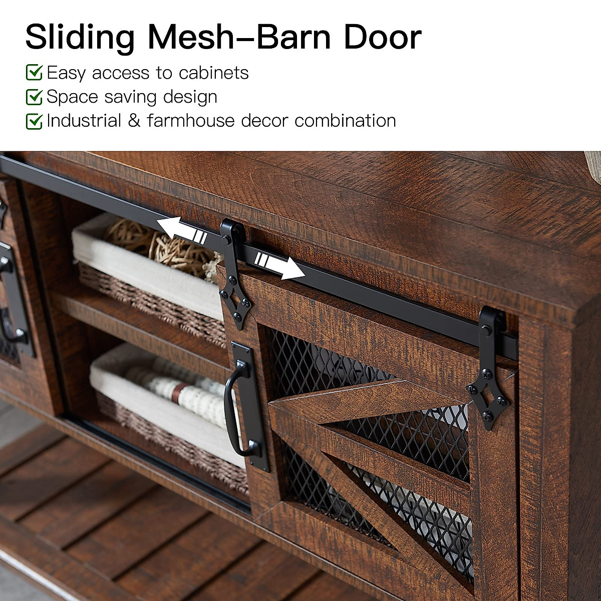 OKD Entryway Table w/Sliding Barn Doors, 46'' Farmhouse & Industrial Console Table with Storage, Rustic Sofa Table w/Adjustable Shelf & Open Shelf for Entryway, Hallway, Livingroom, Reclaimed Barnwood