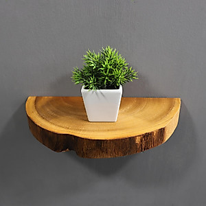 [PJ Collection] Small Live Edge Floating Wall Shelf with Paulownia Wood, Natural Wood Shelf, Floating Wall Shelf, Handcrafted Wall Shelf, Live Edge Wall Shelf