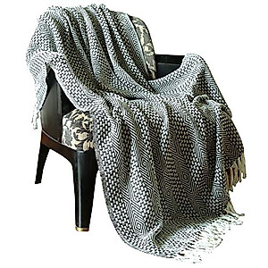 RAJRANG BRINGING RAJASTHAN TO YOU Cotton Farmhouse Throw - 50x60 Inches - Woven Knitted Blanket with Decorative Tassel for Sofa and Couch Charcoal Grey