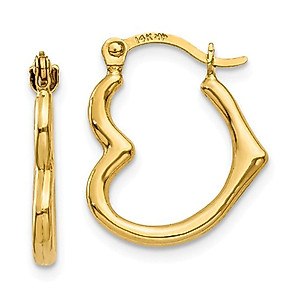 14K Gold Heart Shaped Hoop Earrings (2mm thick), 16-20mm. (16mm Yellow Gold)