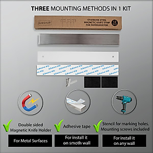 Hamletoff Premium Magnetic Knife Holder for Refrigerator – 12 Inch Professional Double Sided Magnetic Knife Strip for Fridge - Stainless Steel Magnetic Knife Holder for Wall Self Adhesive