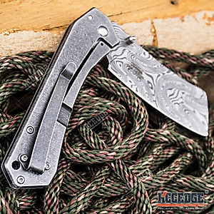 KCCEDGE BEST CUTLERY SOURCE EDC Pocket Knife Camping Accessories Razor Sharp Edge Cleaver Blade Folding Knife for Camping Gear Survival Kit 58649 (Damascus Etched)