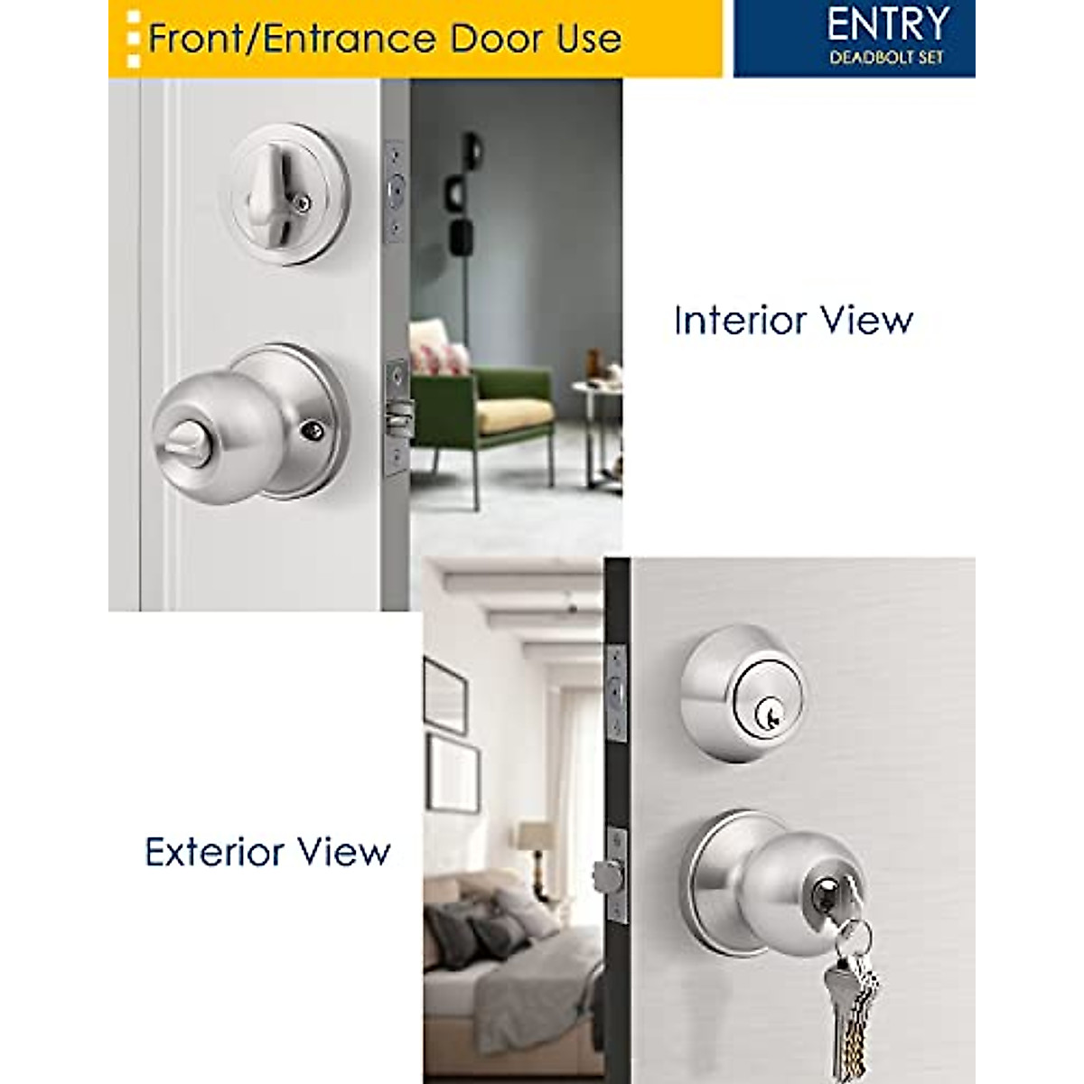 home improvement direct 4 Pack Keyed Alike Entry Door Knobs and Single Cylinder Deadbolt Lock Combo Set Security for Entrance and Front Door with Classic Satin Nickel Finish
