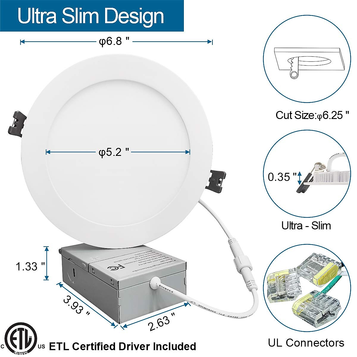 YALANO 12 Pack Ultra-Thin Recessed Lighting LED 6 Inch, Ceiling Light with Junction Box, 4000K Cool White, 12W (110W Equivalent), 5-100% Dimmable Recessed Lights Fixtures,1100LM High Brightness - ETL