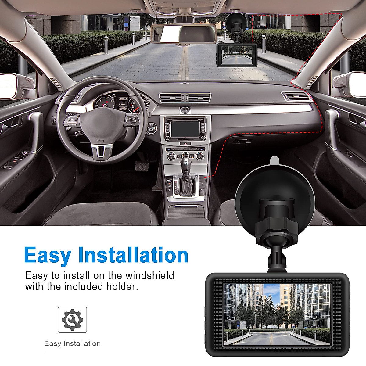 Dash Cam 720P Full HD, On-Dashboard Camera Video Recorder Dashcam for Cars with 3" LCD Display, Night Vision, WDR, Motion Detection, Parking Mode, 120° Wide Angle