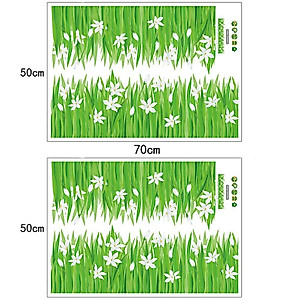 BIBITIME Green Grass White Flower Wall Border Decal Vinyl Sticker Peel and Stick Home Art PVC Murals for Living Room Kitchen Bathroom Window Door Nursery Bedroom Children Kids Room Decor