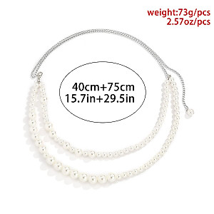 Chargances Women's Pearl Waist Chain Multilayer Adjustable Waist Chain Charm Belly Body Chain for Women and Girls