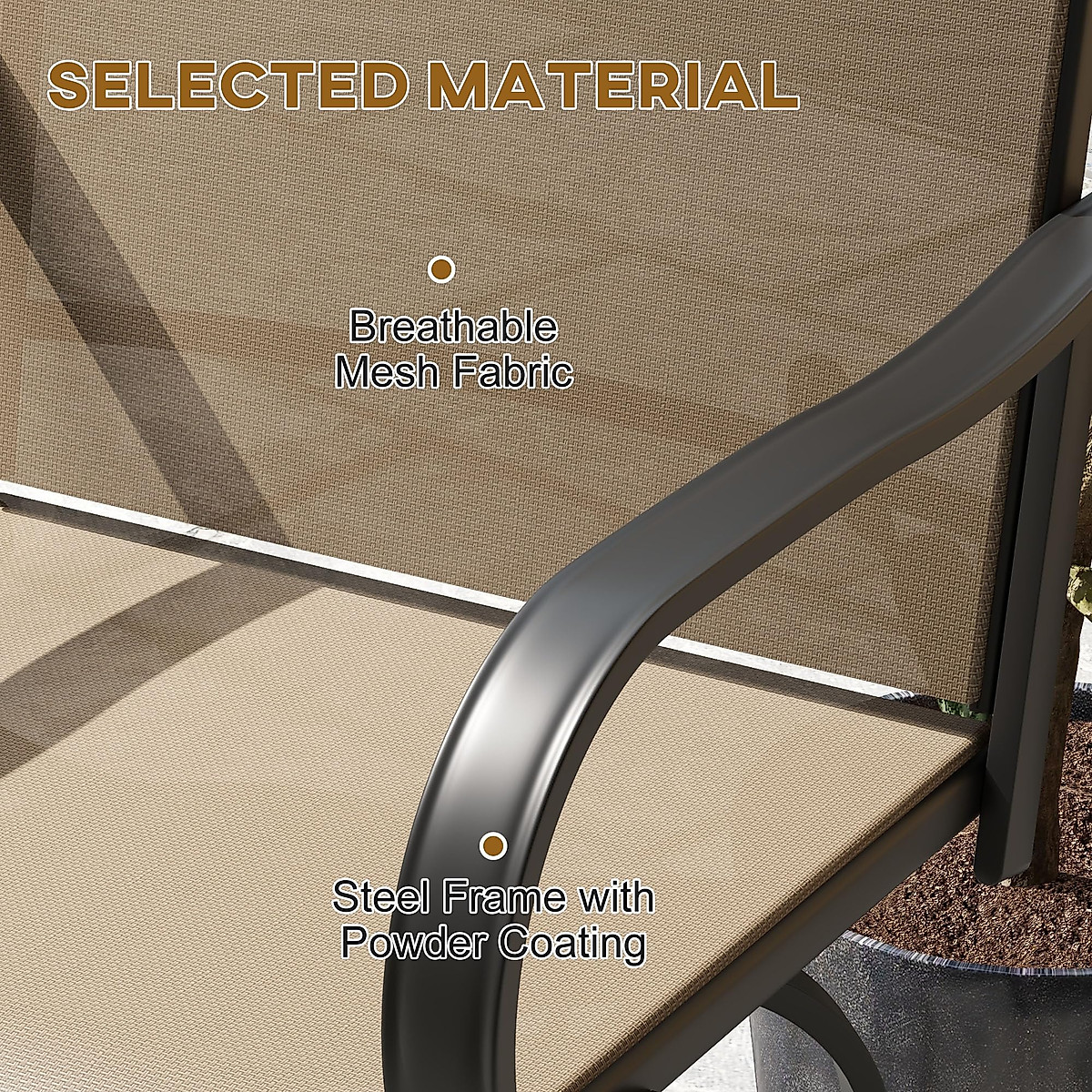 Outsunny Outdoor Bar Stools with Armrests, Set of 2 360° Swivel Bar Height Patio Chairs with High-Density Mesh Fabric, Steel Frame Dining Chairs for Balcony, Poolside, Backyard, Brown