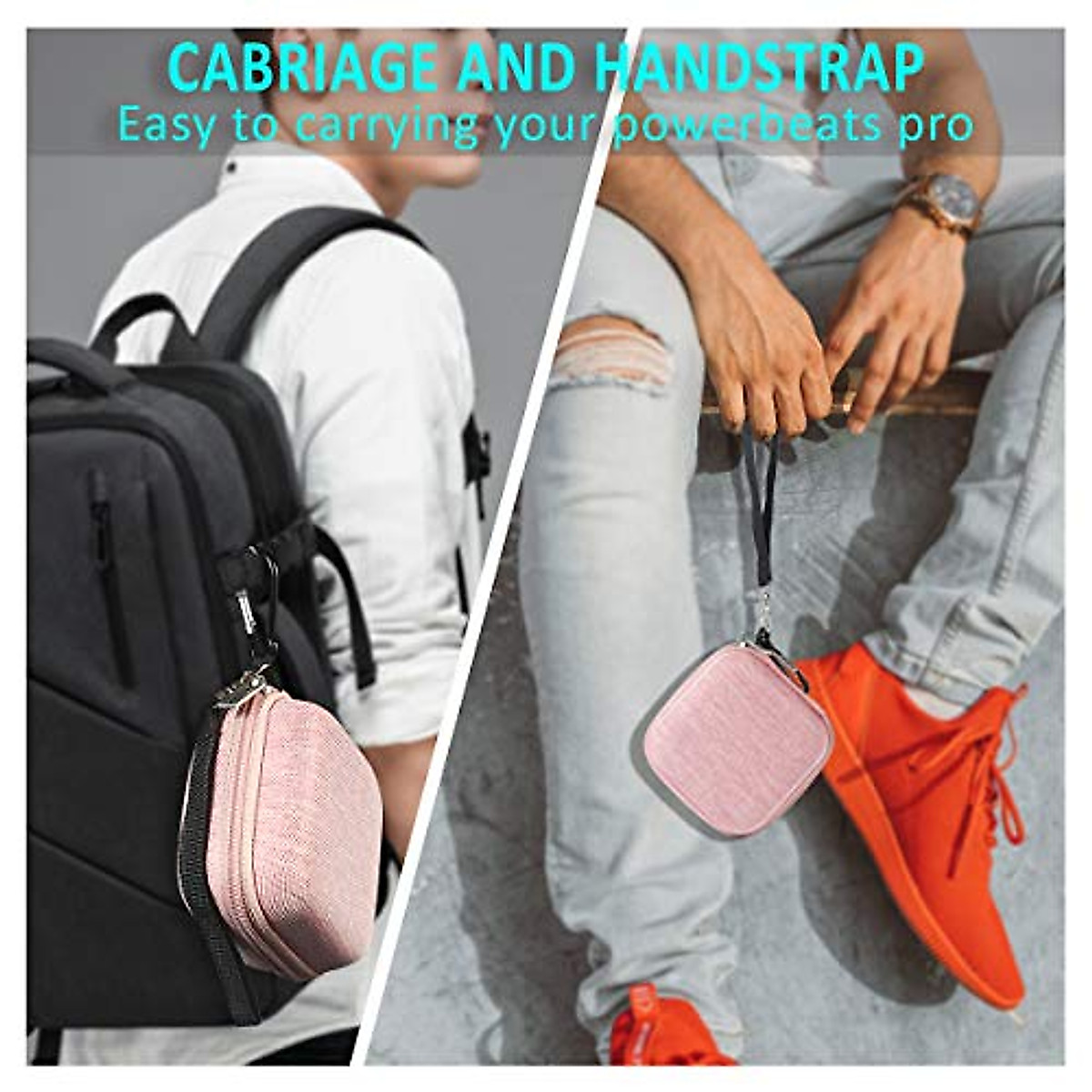 Youtec Compatible with Powerbeats pro Case Cover, Hard Travel Protective Carrying Storage Cover Case Nylon Accessories Bag Women Men with Lanyard + Carabiner Compatible with Power Beats Pro