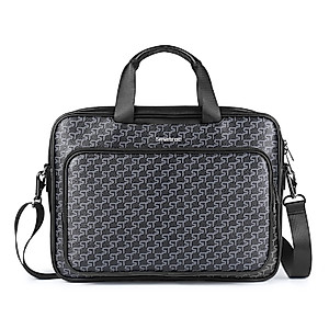 Smatree 13-14inch Logo Print Canvas Laptop Leather Briefcase for 13-14inch MacBook Air Bag,14inch Dell Inspiron Leather Briefcase for Men,14inch Leather Laptop Bag for Men,Black Blue