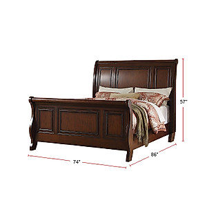 simple relax Pine Wood Cal King Sleigh Bed, Cherry Brown