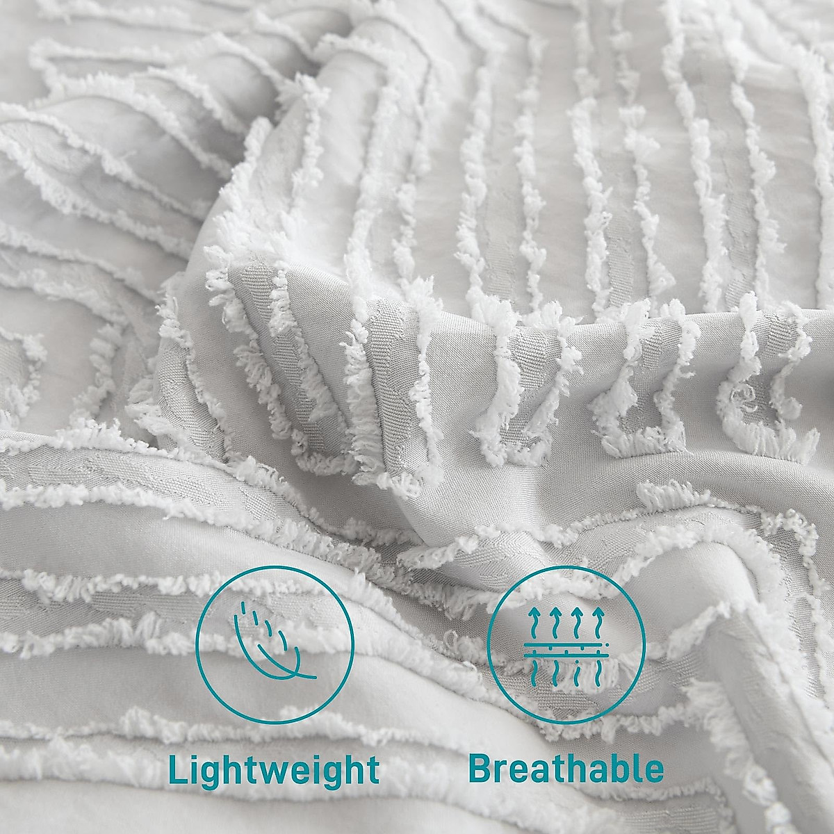 Breathable & Soft King Duvet Cover Set with Zipper-Grey Striped Textured 3 Pieces Bed Comforter Cover Set-Lightweight Tufted Set with 2 Pillow Shams