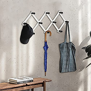 CILXGQLN 2 Pack Expandable Coat Rack Hat Hangers for Wall, Accordion Wall Hangers, Wooden Hat Rack Wall Mounted, 10 Peg Hooks for Keys, Hat, Bags, Coats, Towels, Umbrella, Necklaces, White