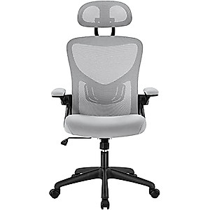 Yaheetech Executive Office Chair Ergonomic Desk Chair High Back Mesh Computer Chair with Lumbar Support Adjustable Armrest, Backrest and Headrest Swivel Chair for Manager Conference Room,Light Gray