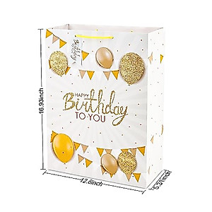 Neatnsharp 17" Large Birthday Gift Bag with Tissue Paper; Gift Bags for Presents - 4 Pack Large Birthday Gift Bags with Handles - (4 Gift Bags, 12 Tissue Paper, 4 Birthday Cards and 4 Envelopes)