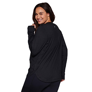 RBX Active Women's Plus Size Workout Top with Thumbholes, Buttery Soft Lightweight Long Sleeve T-Shirt Tunic Relaxed Fit Yoga Top F22 Black-Grey Heather 2X