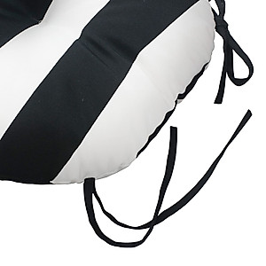 Magpie Fabrics Outdoor Round Bistro Seat Cushions with Ties, Fluffy Tufted Patio Chair Pads 15"x15"x4" Set of 2 Waterproof Floor Pillow for Home Garden Balcony Kitchen Office Porch, Black White Stripe