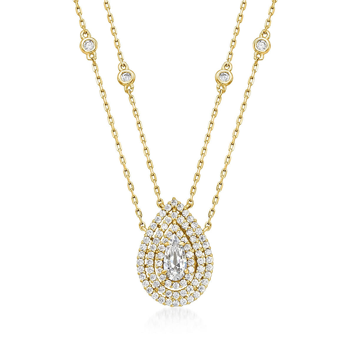 Ross-Simons 0.90 ct. t.w. CZ 2-Strand Drop Necklace in 18kt Gold Over Sterling. 16 inches